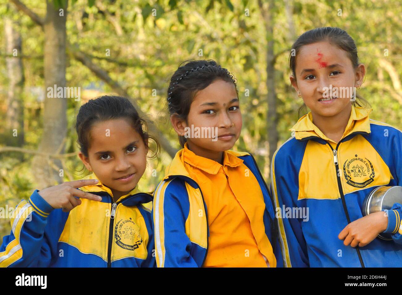 3 school girls, Thakadurwa village, Terai, Nepal Stock Photo - Alamy