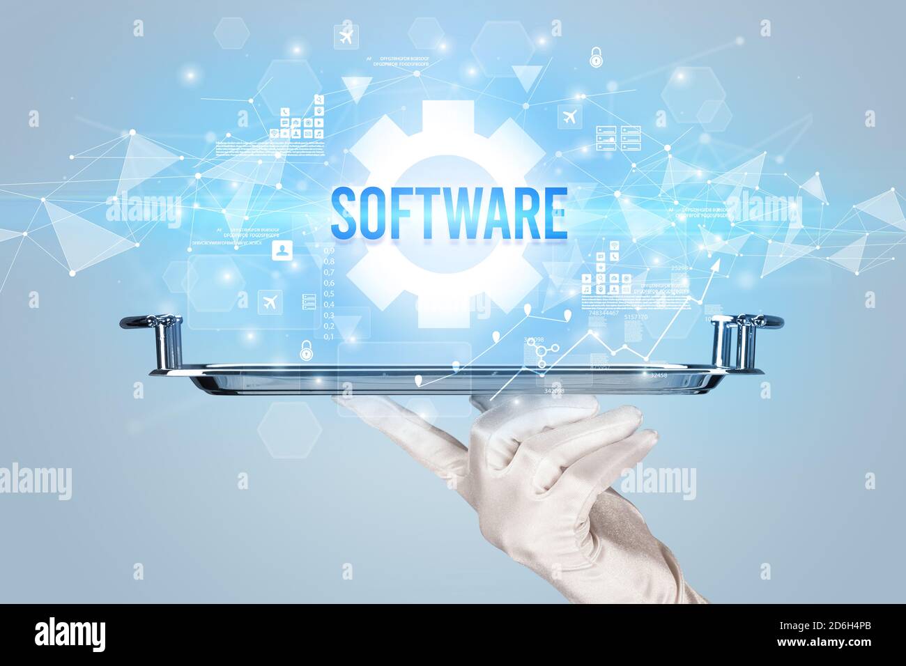 Waiter serving new technology concept with SOFTWARE inscription Stock ...