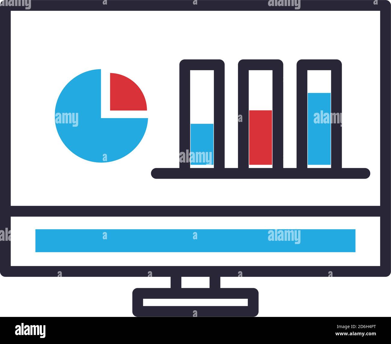 bars chart and pie in computer line and fill style icon design, Data analysis and information ...