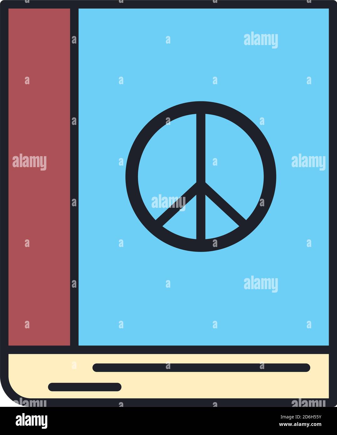 peace and love book line and fill style icon design of Hippie art and ...
