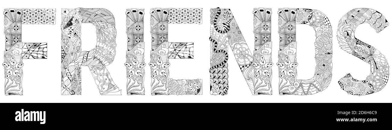 Word FRIENDS. Vector decorative zentangle object for coloring Stock ...