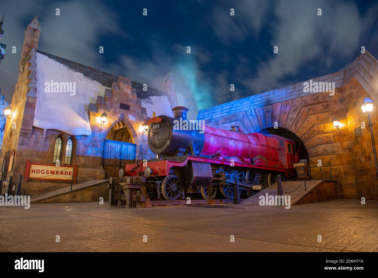 Locomotive of Hogwarts Railways at Hogsmeade Station in the Wizarding ...