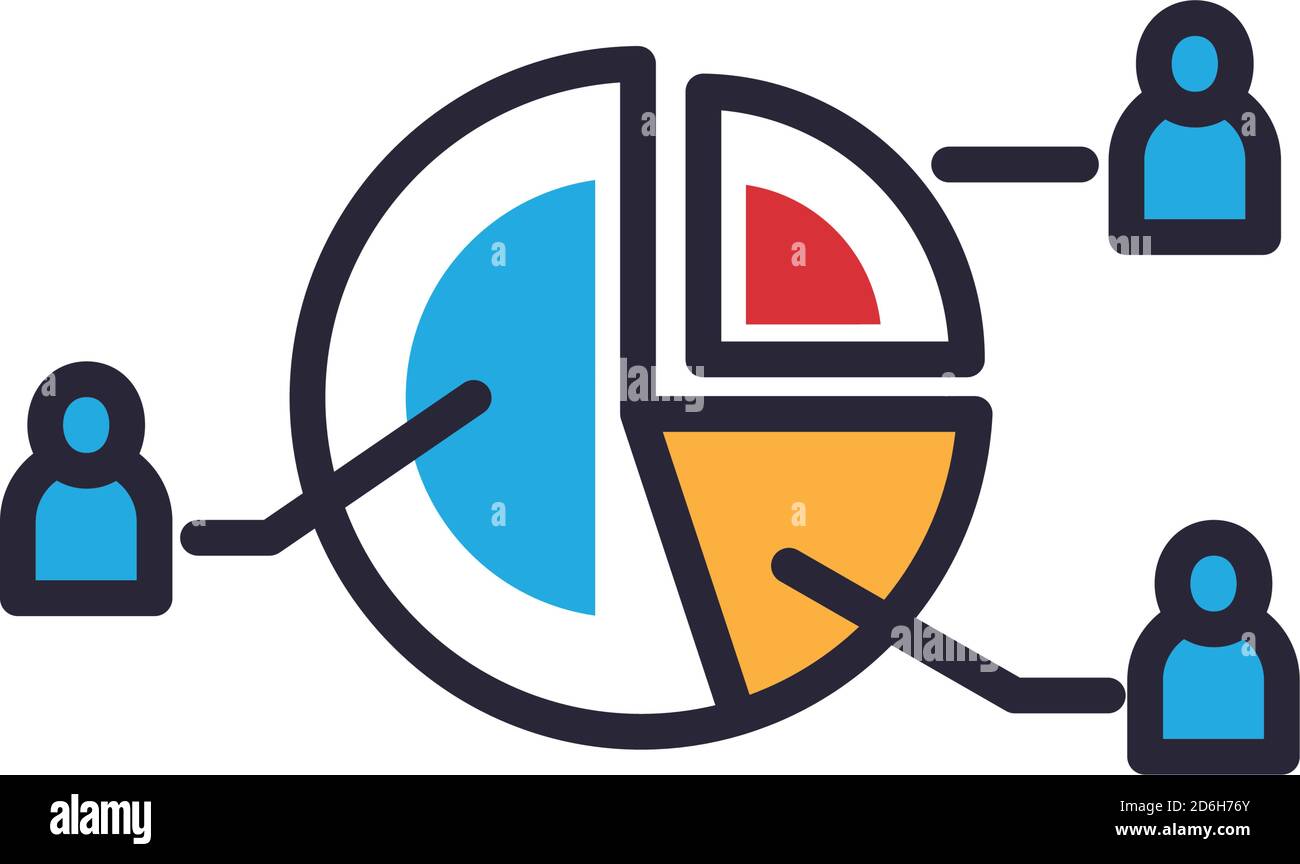 pie chart with people line and fill style icon design, Data analysis ...