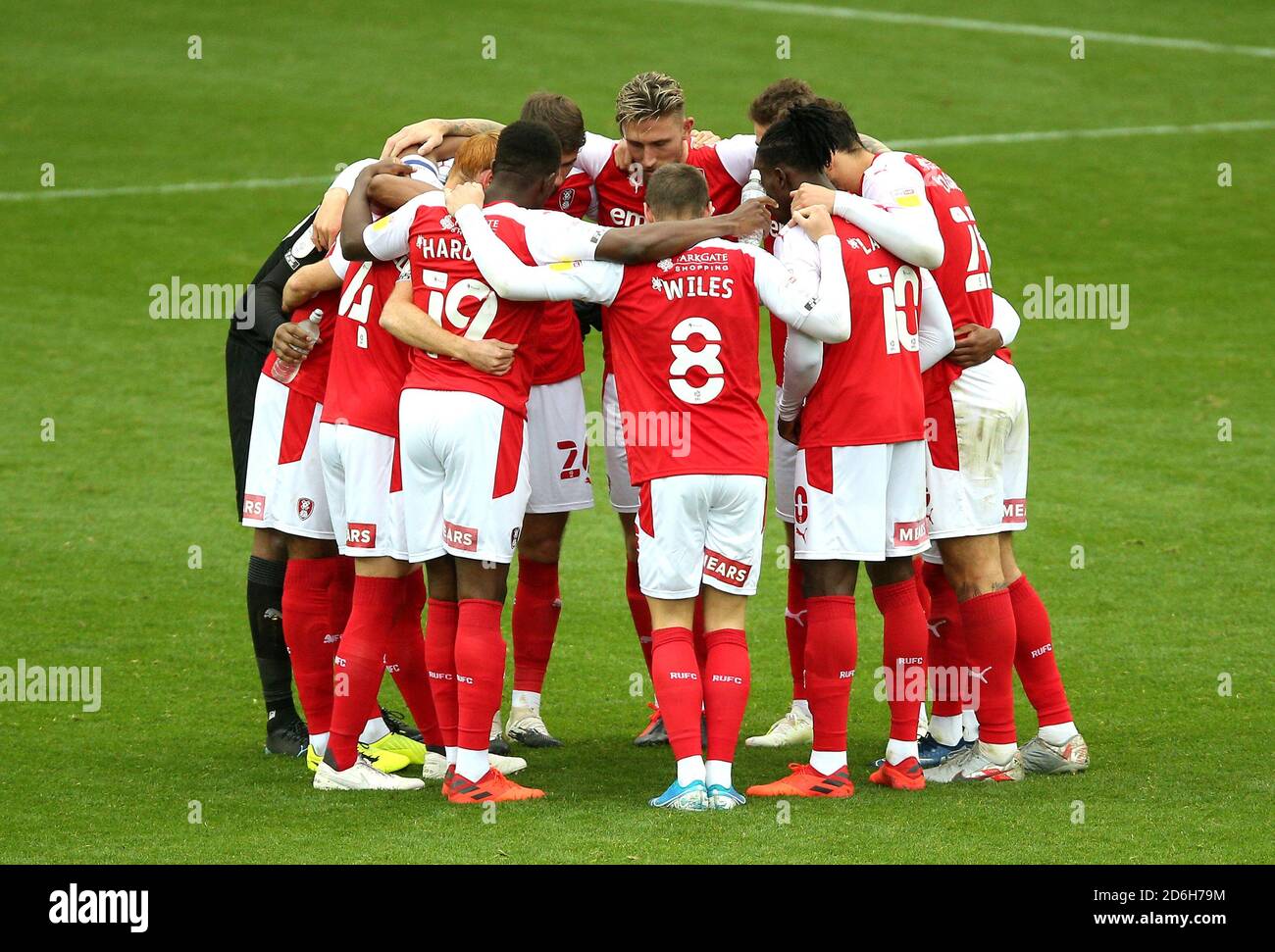 Rotherham United players team huddle before the Sky Bet Championship ...