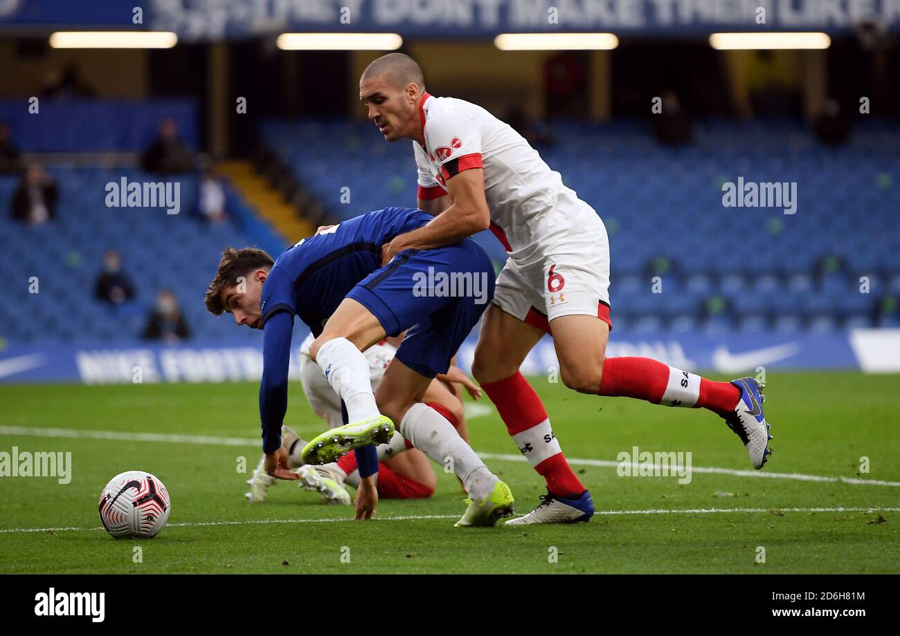 Chelsea’s Kai Havertz and Southampton's Oriol Romeu (right) battle for ...