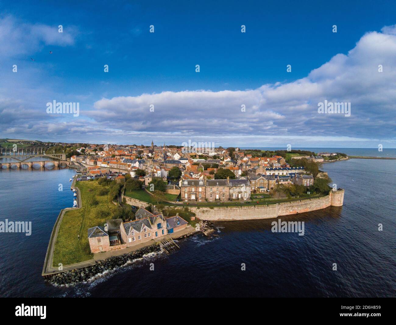 Aerial view of England's most northern town Berwick upon Tweed ...