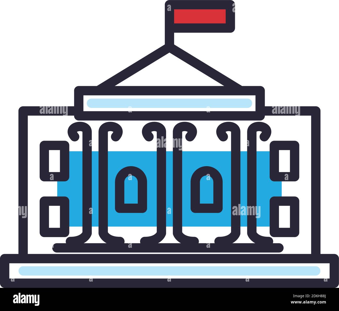 Usa building with flag line and fill style icon design, United states ...