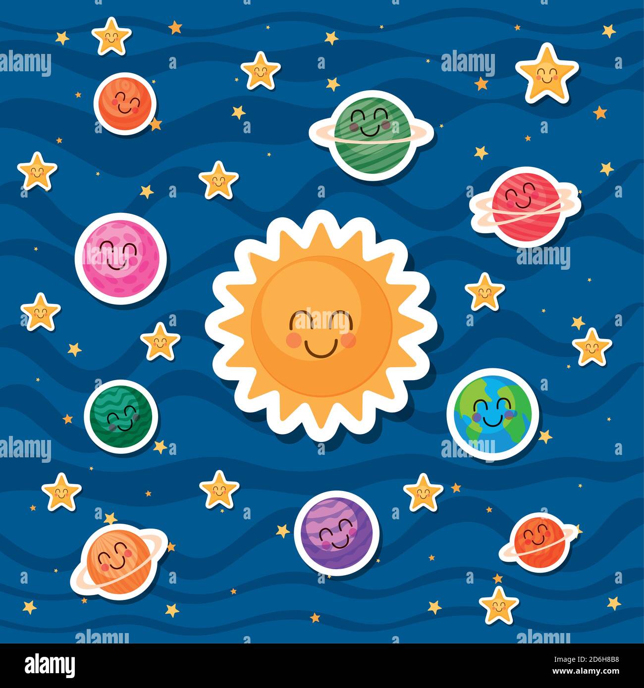 Sun and space cartoons on blue background vector design Stock Vector ...