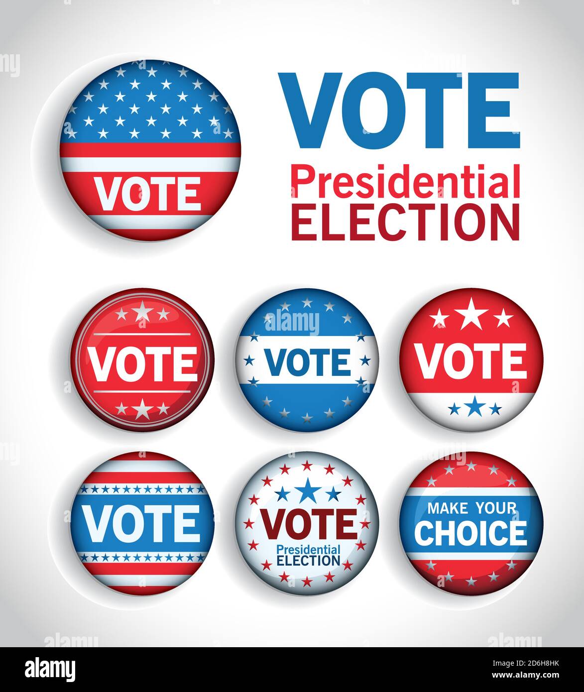 Presidential election usa vote buttons with stars set vector design ...