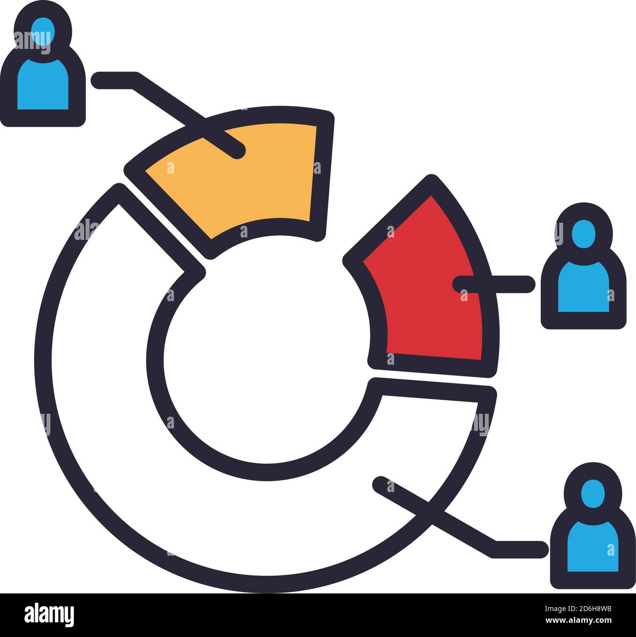 donut chart with people line and fill style icon design, Data analysis ...