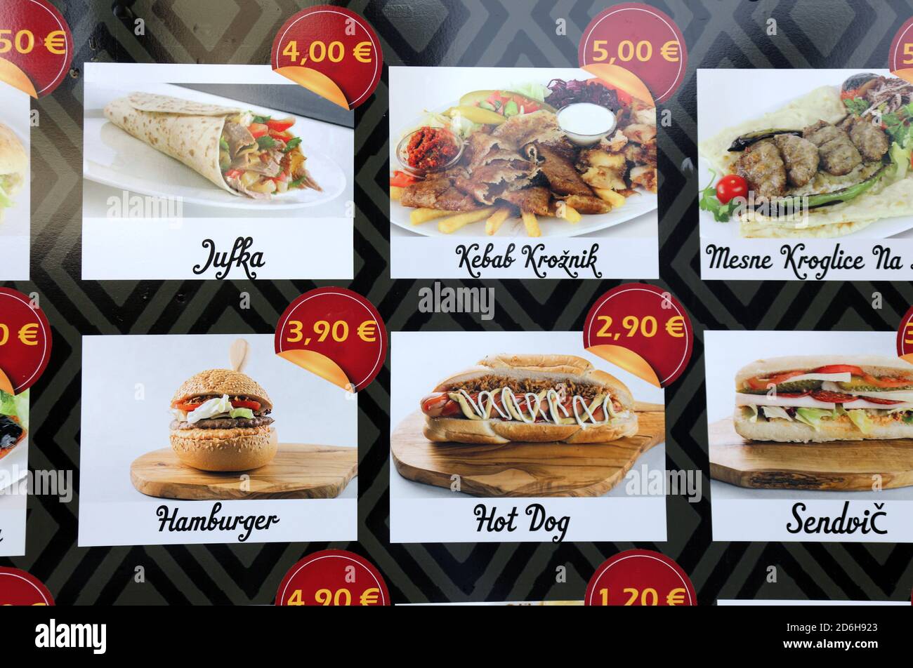 Fast food menu in Slovenia Stock Photo - Alamy
