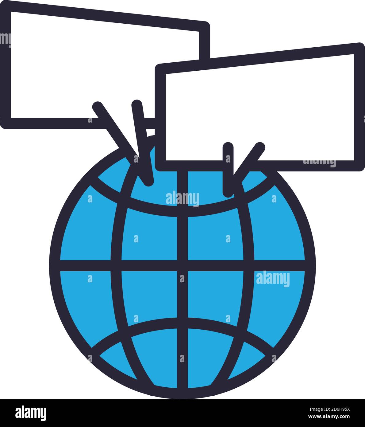 Global sphere with bubbles line and fill style icon design, Communication internet and ...