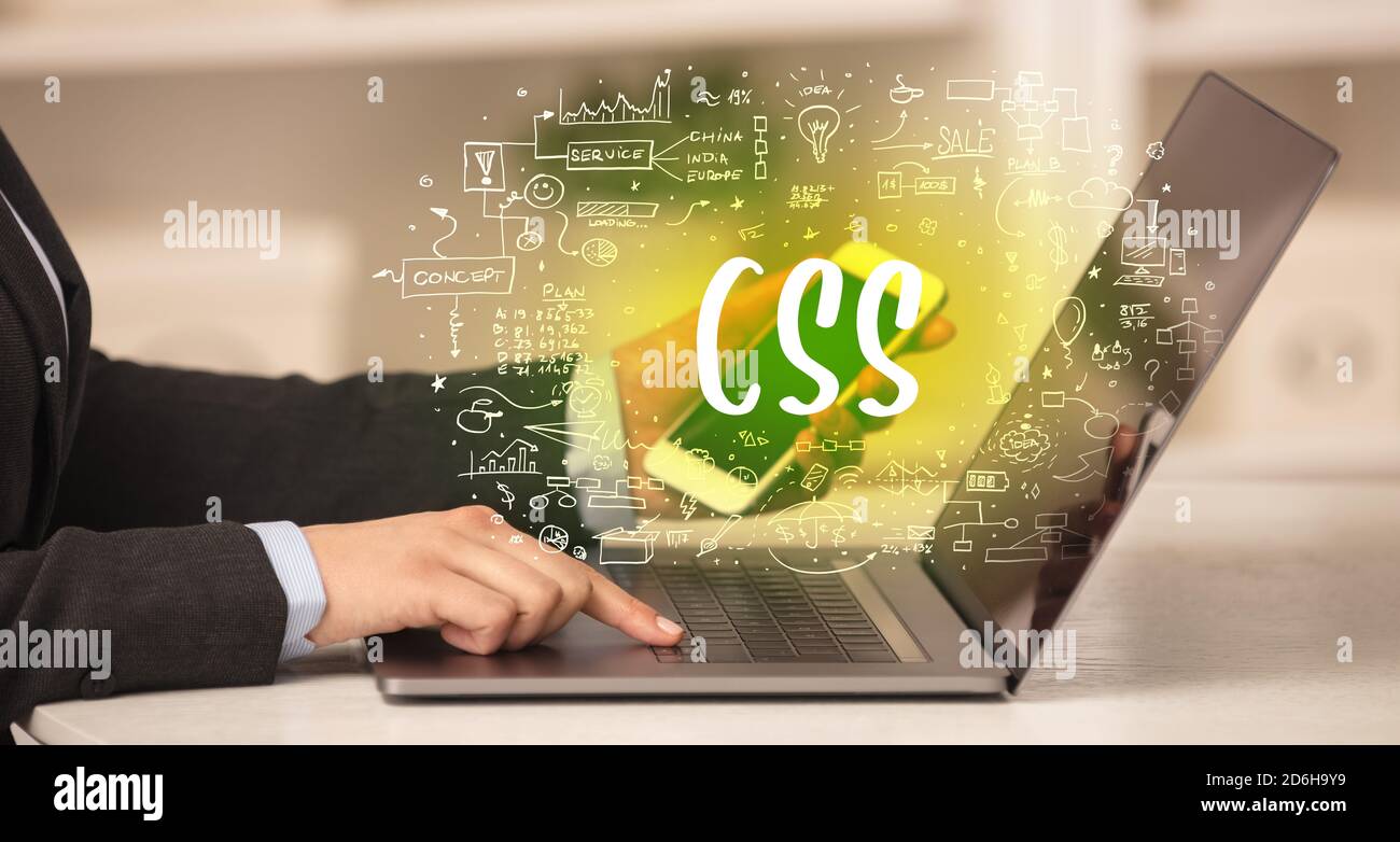 hand working on new modern computer with CSS abbreviation, modern ...
