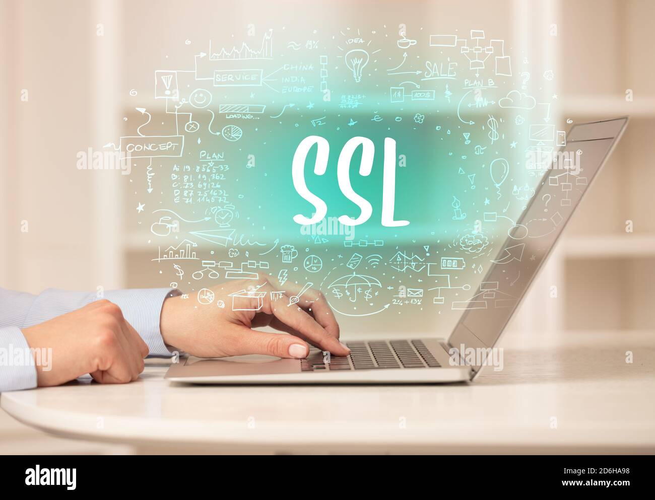 hand working on new modern computer with SSL abbreviation, modern ...