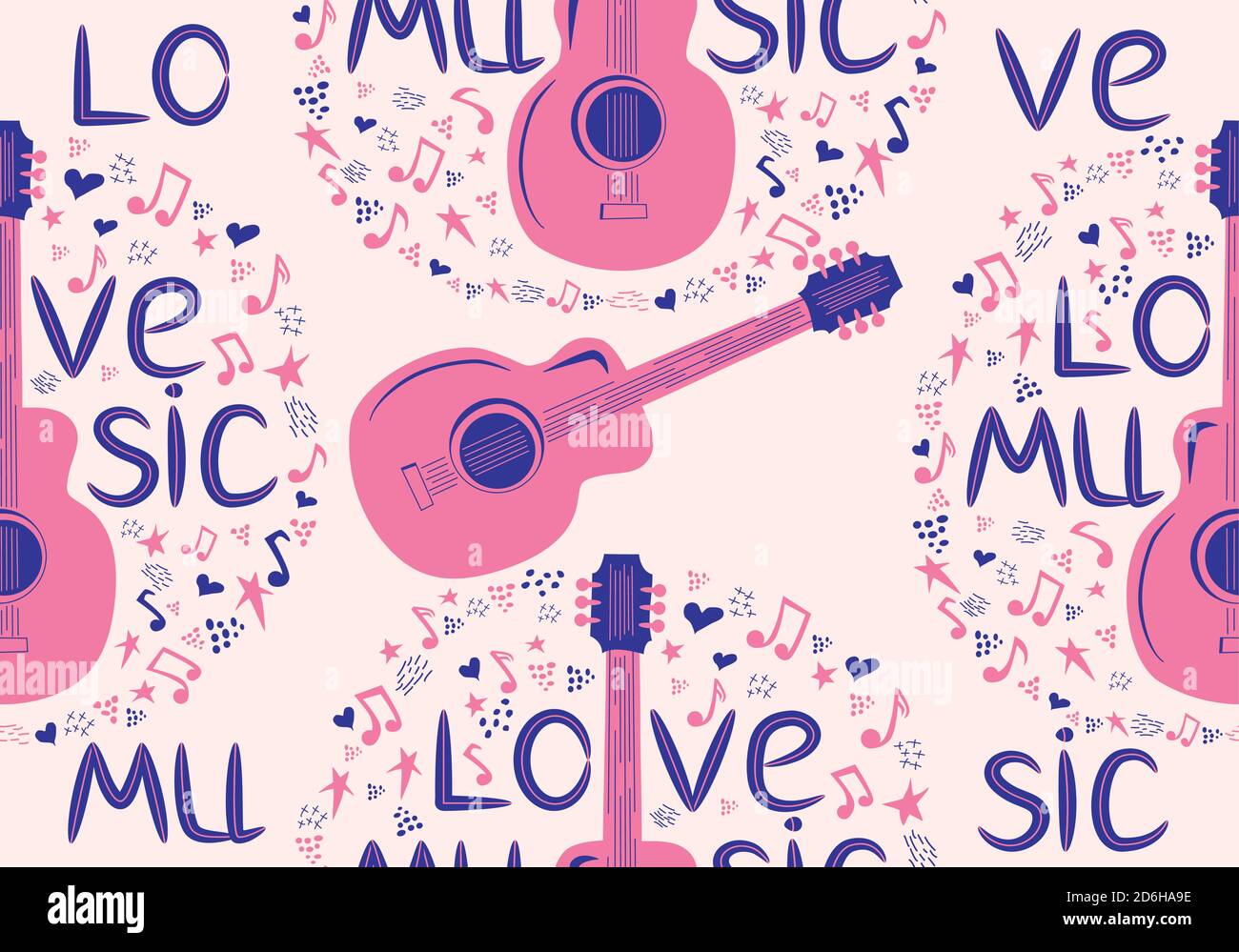 hand-drawn musical seamless pattern with the inscription Love music and ...