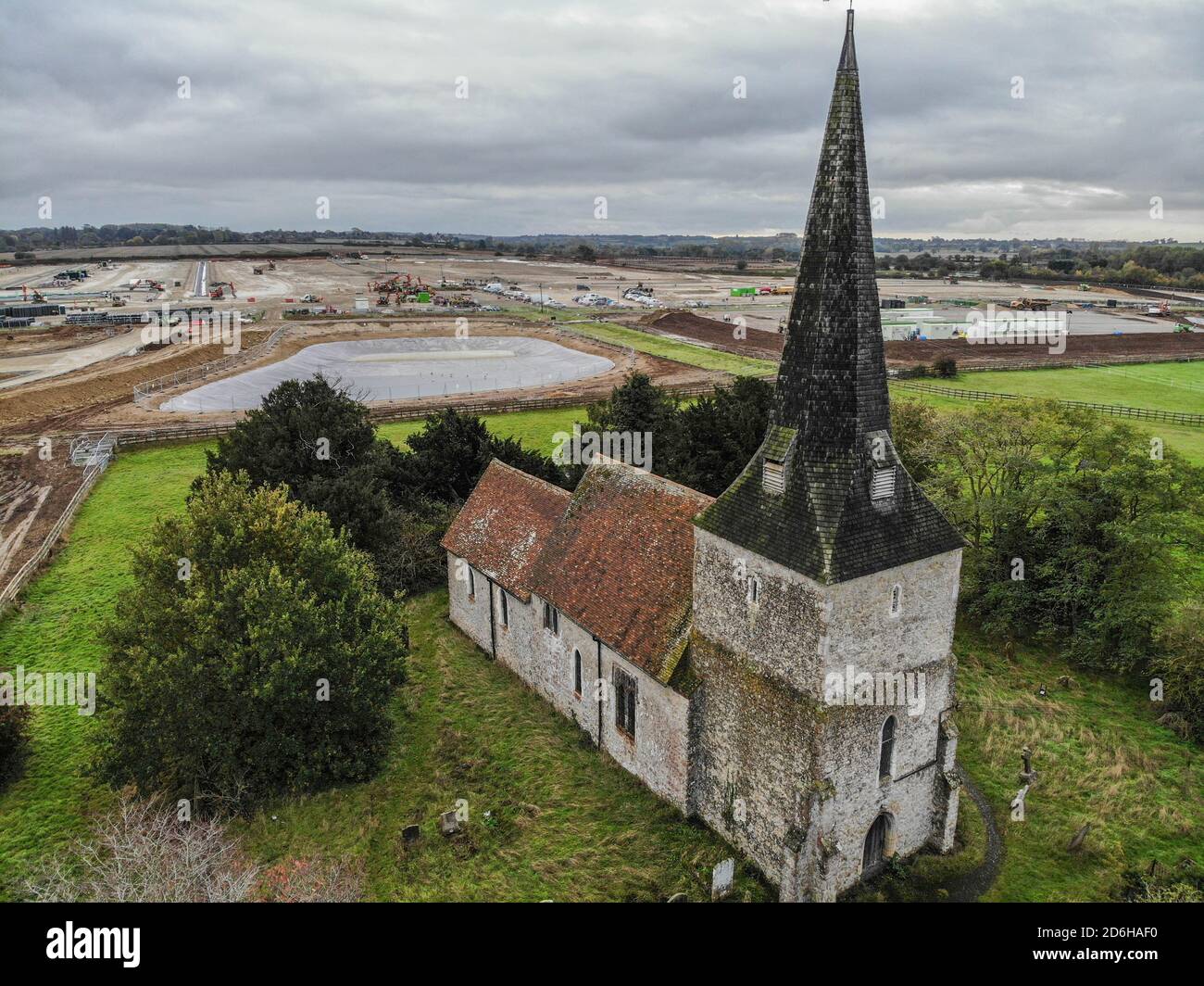 Sevington Church overlooking the construction of the new Sevington ...