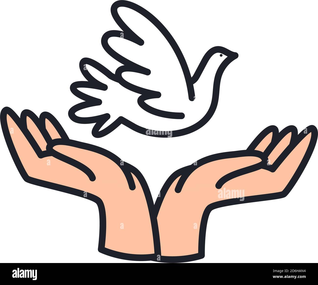dove over hands line and fill style icon design, Freedom peace and ...