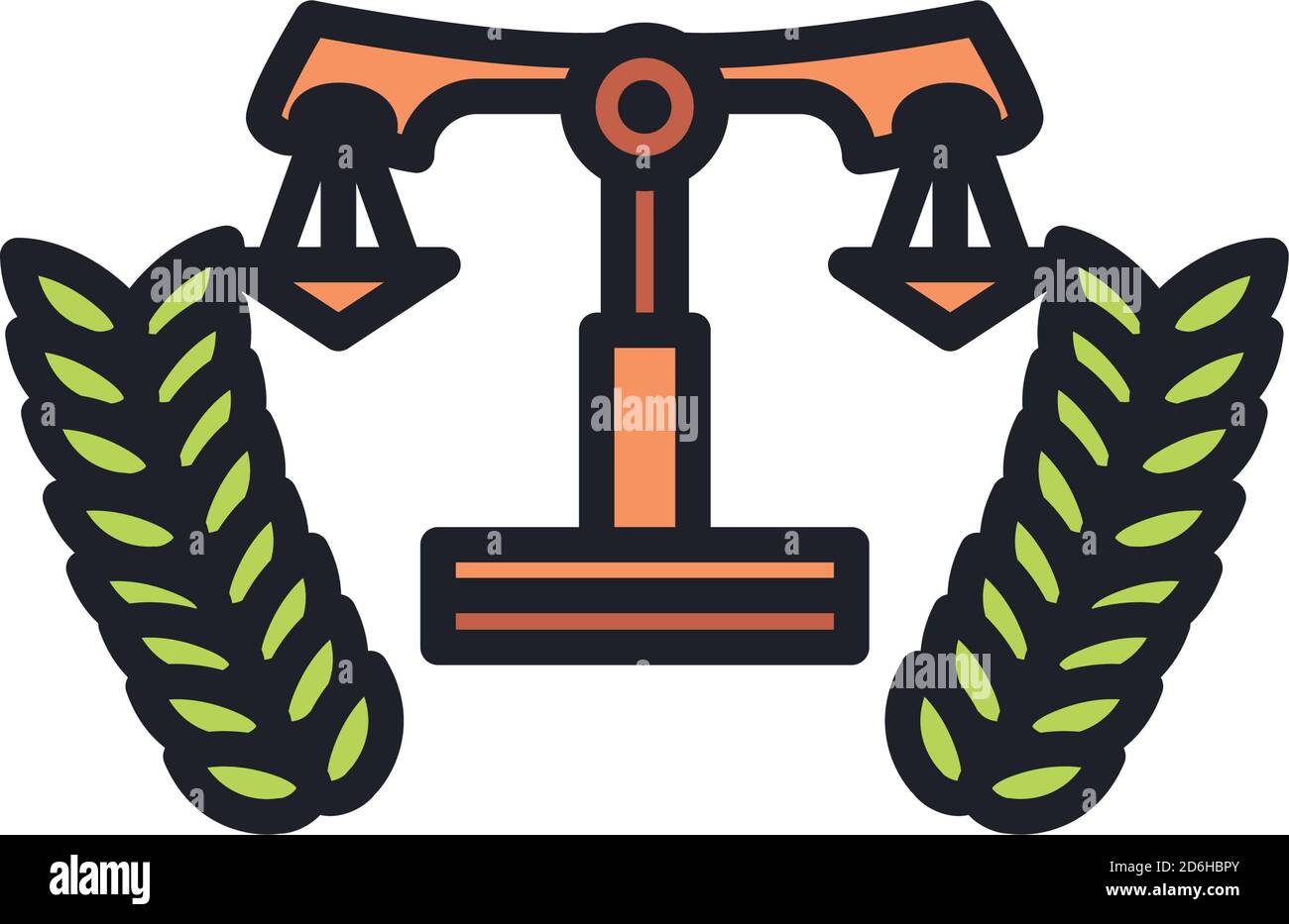 law scale with leaves wreath line and fill style icon design, justice ...