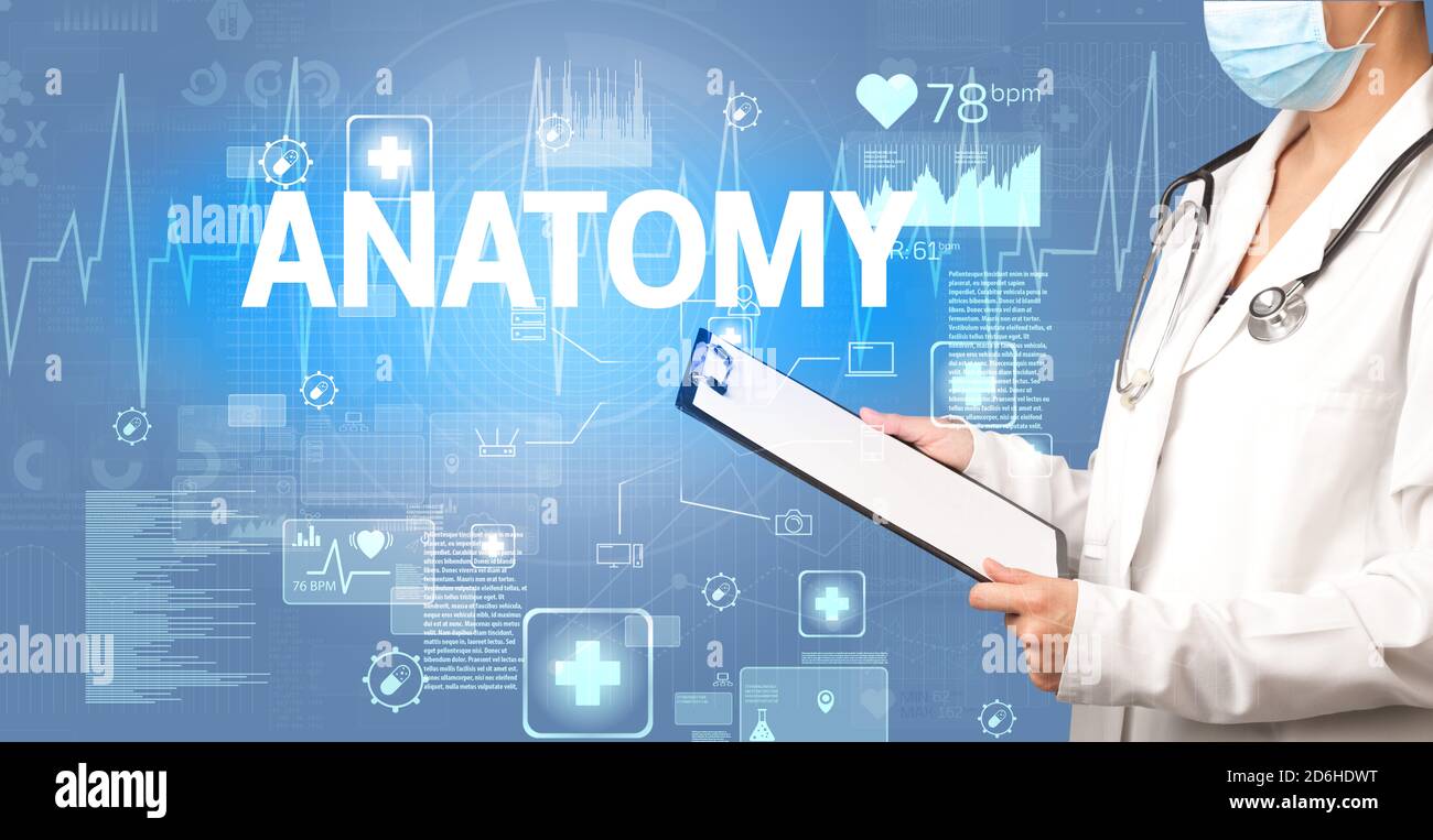 young doctor writing down notes with ANATOMY inscription, healthcare ...
