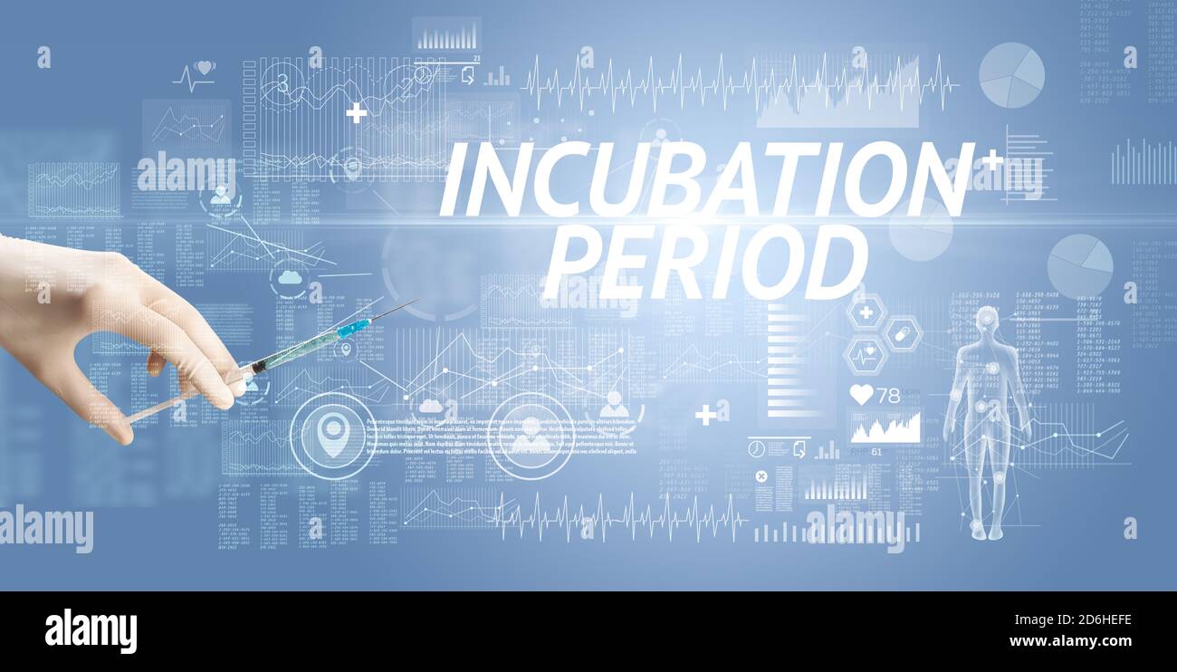 Syringe needle with virus vaccine and INCUBATION PERIOD inscription ...