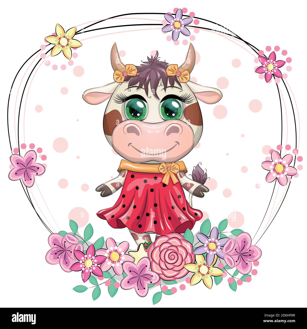 Cute Cartoon Princess Cow on a white background Stock Vector Image ...