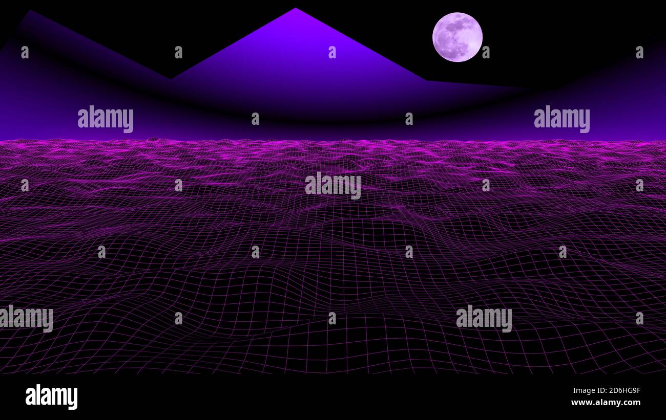 80s and 90s Retro Sci-Fi Background with Moonlight. 3D rendering ...