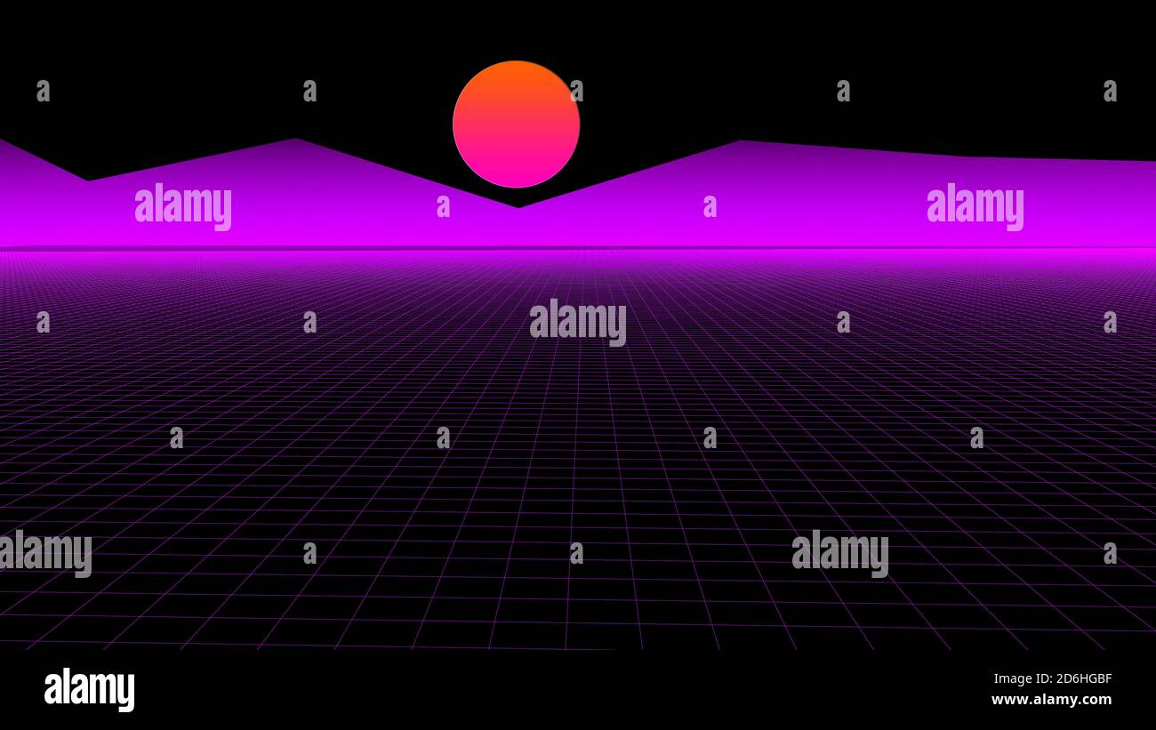80s and 90s Retro Sci-Fi Background with Sunlight 3D rendering ...