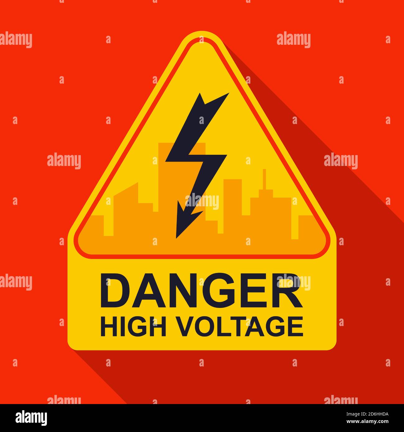 yellow sticker caution high voltage. flat vector illustration Stock ...
