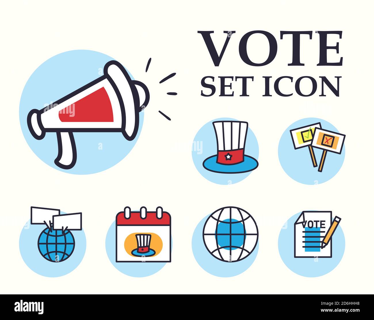 Vote line and fill style set icons design, President election ...