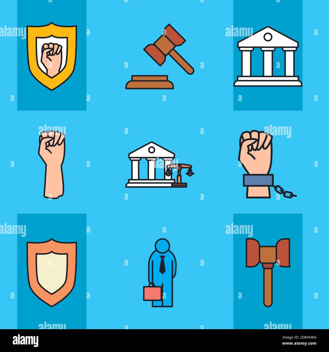 human rights line and fill style icon set design, justice legal and law ...