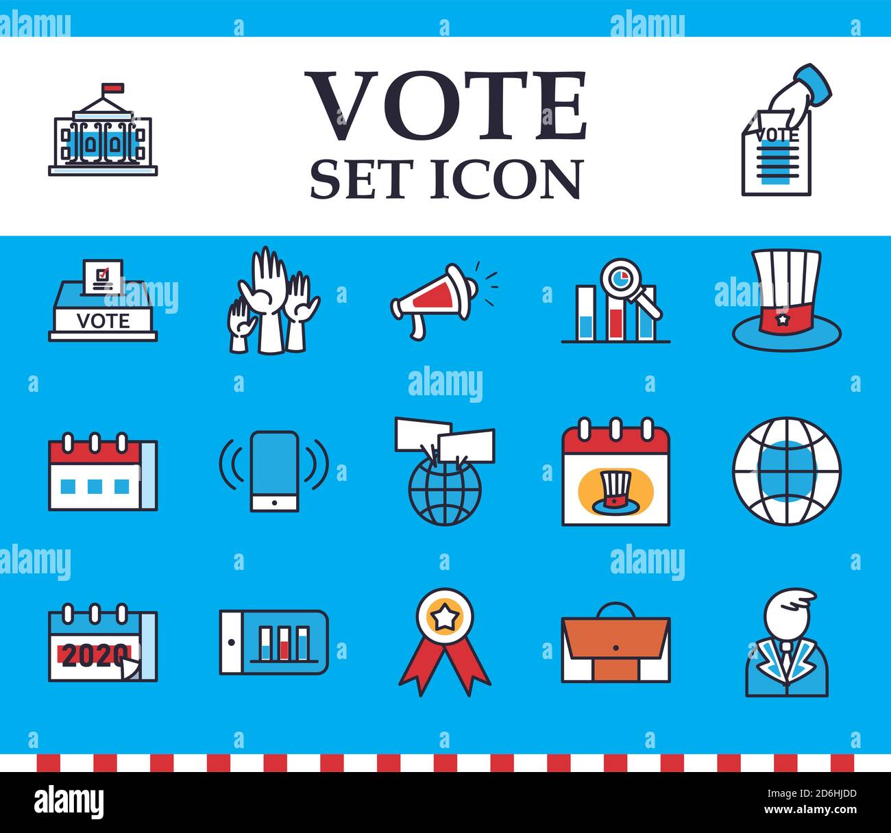 Vote line and fill style icon collection design, President election ...