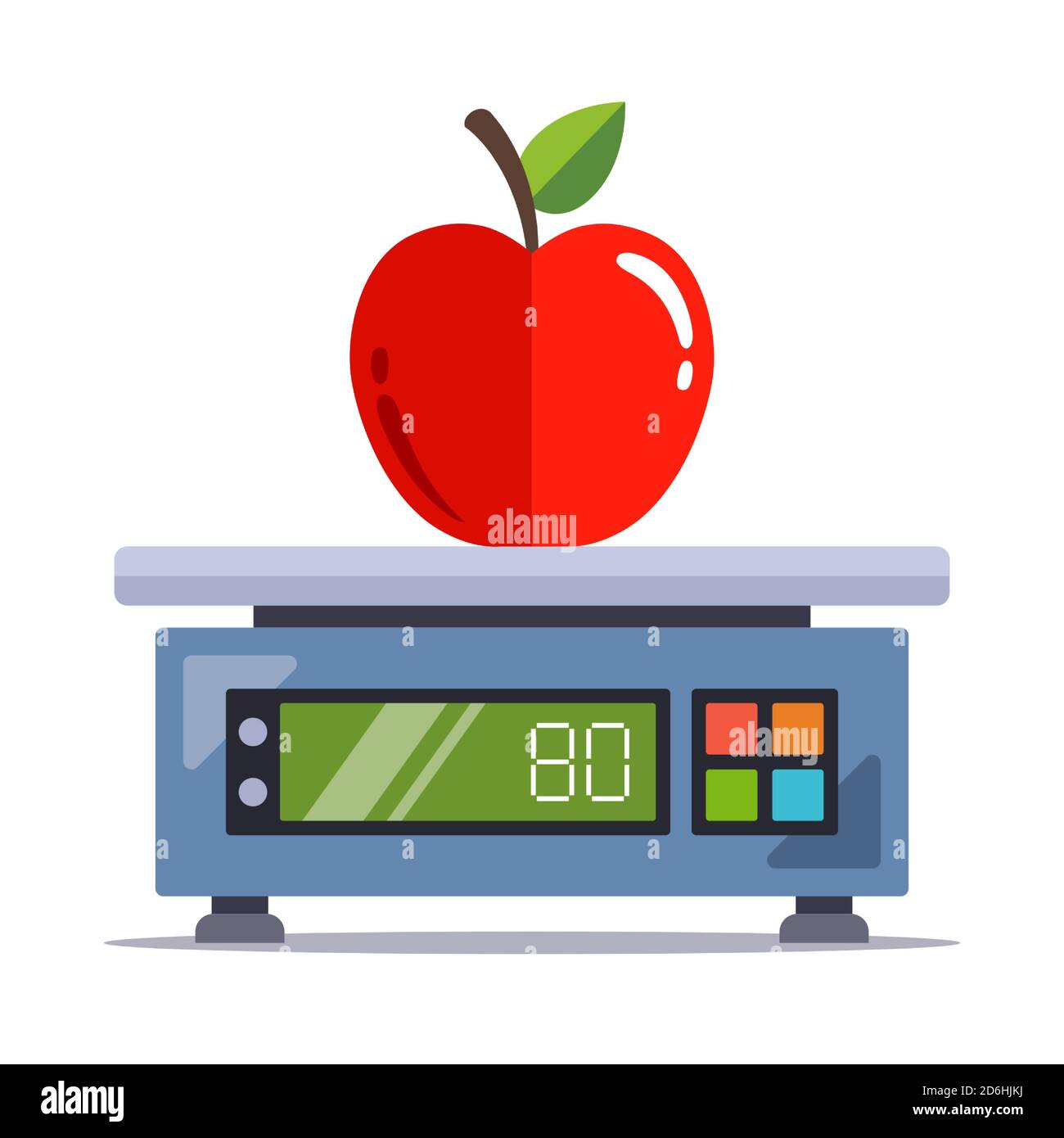 weigh an apple on an electronic scale in a store. flat vector ...
