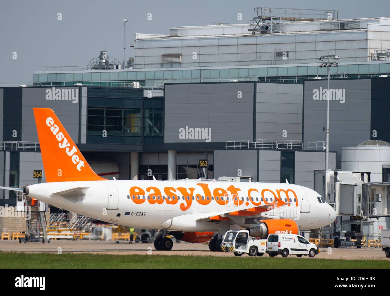 An easyJet aircraft at Gatwick Airport on May 22, 2018 in London ...