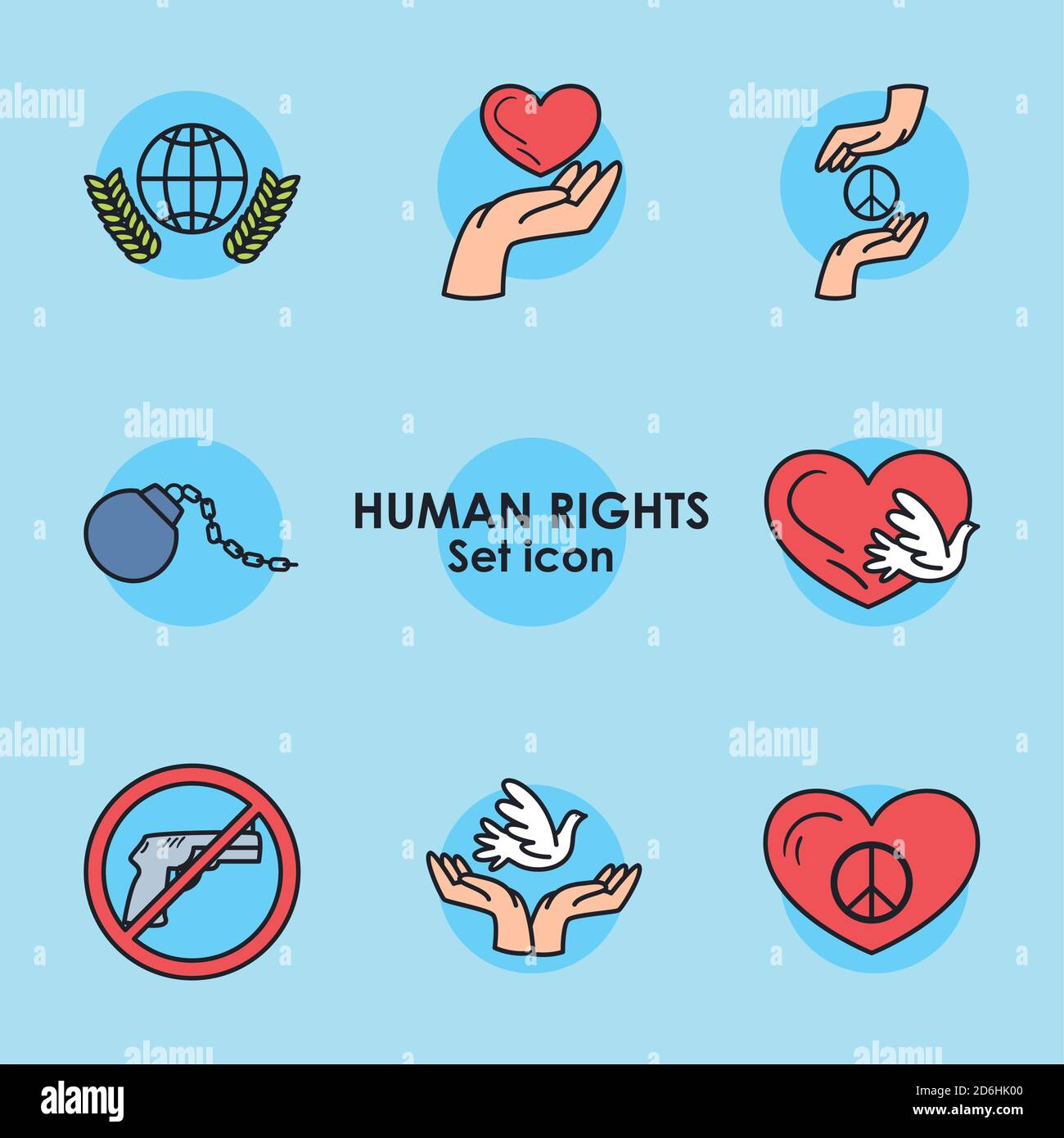 human rights line and fill style symbol set design, justice legal and ...