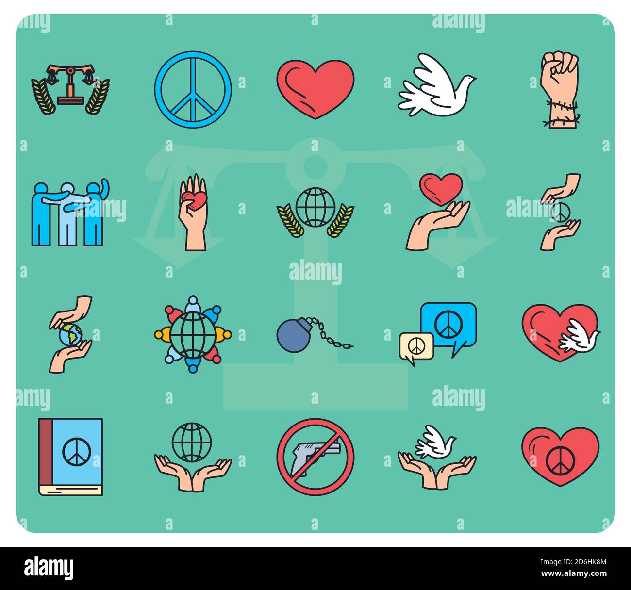 human rights line and fill style icon collection design, justice legal ...