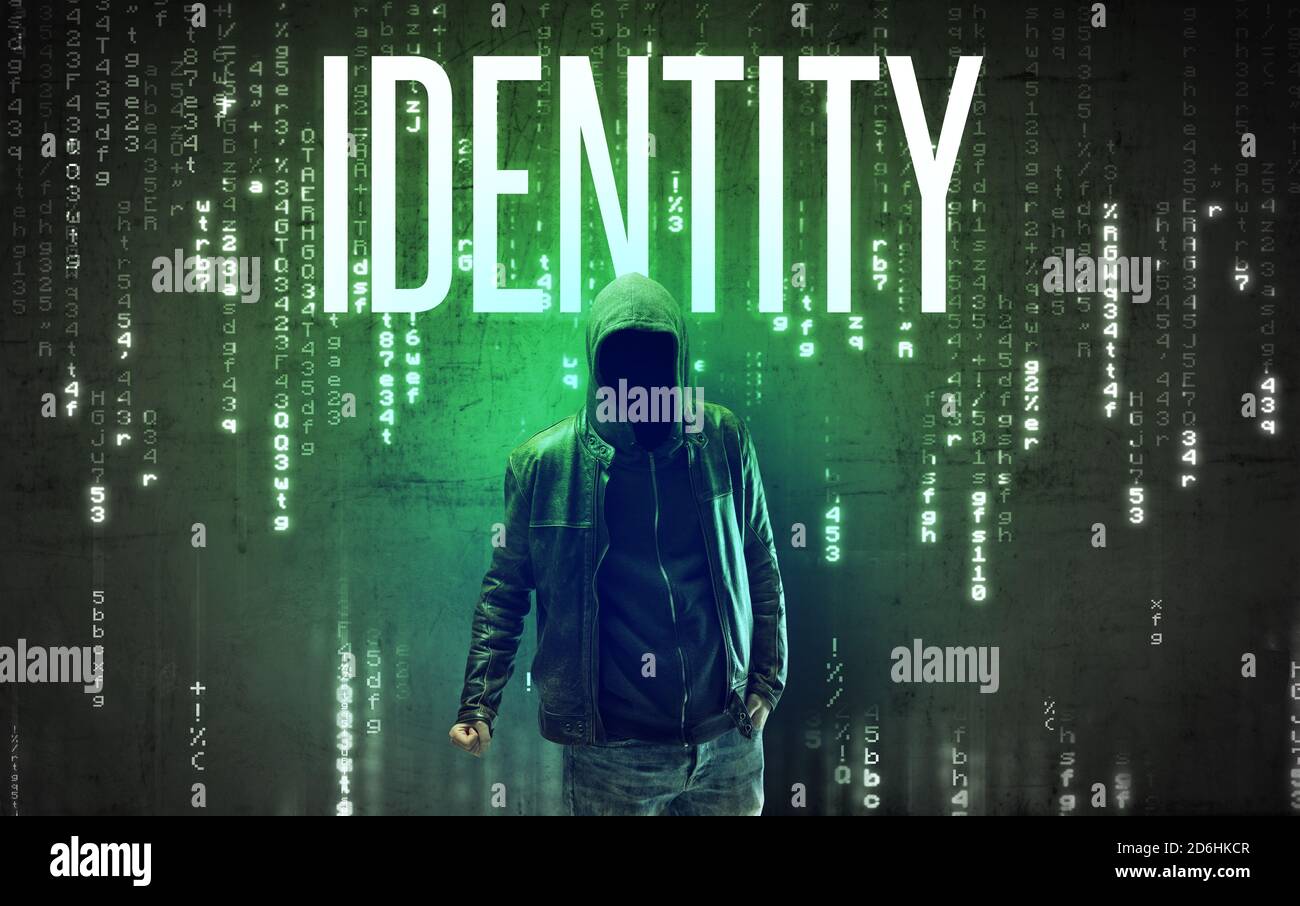 Faceless hacker with IDENTITY inscription, hacking concept Stock Photo ...