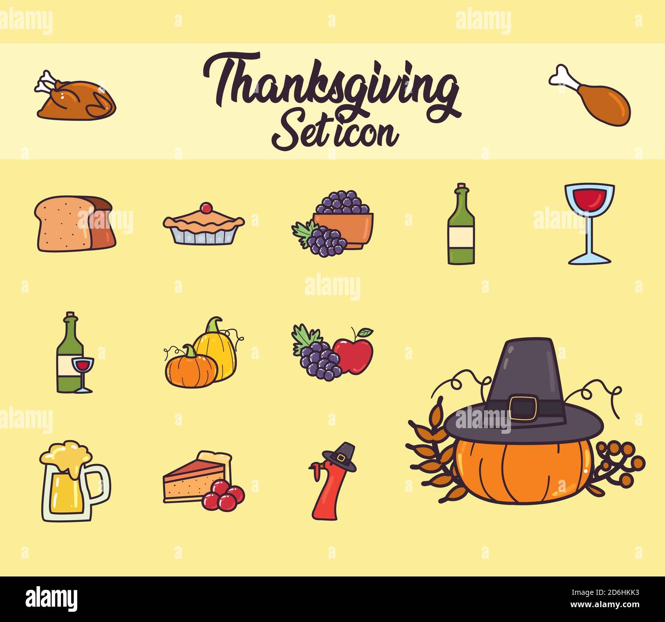 happy thanksgiving day line and fill style icon collection design ...