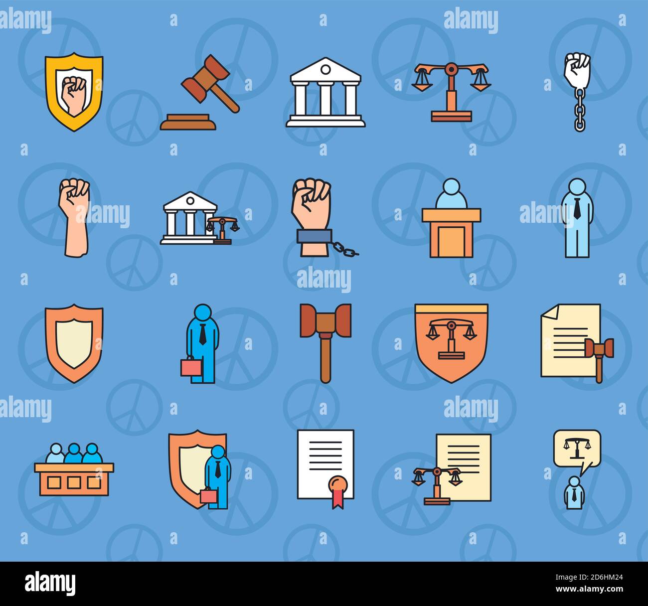 human rights line and fill style set of icons design, justice legal and ...