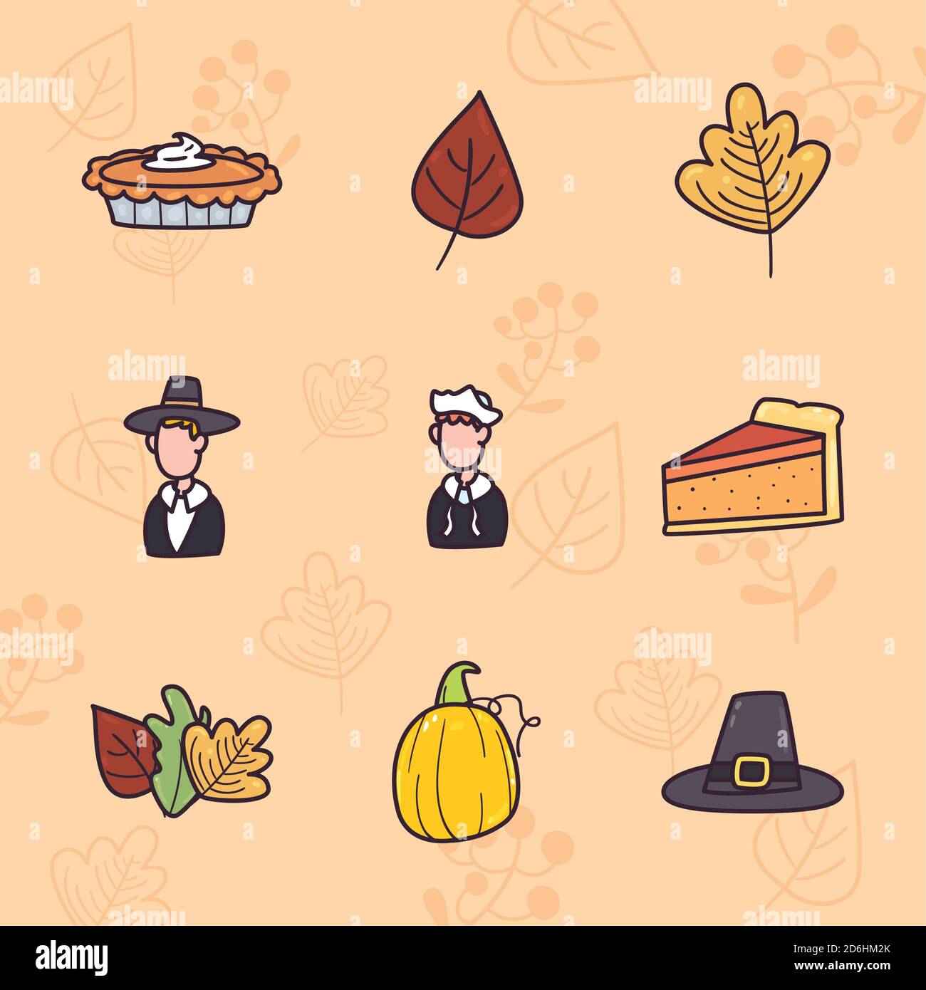 happy thanksgiving day line and fill style icon set design, Autumn ...