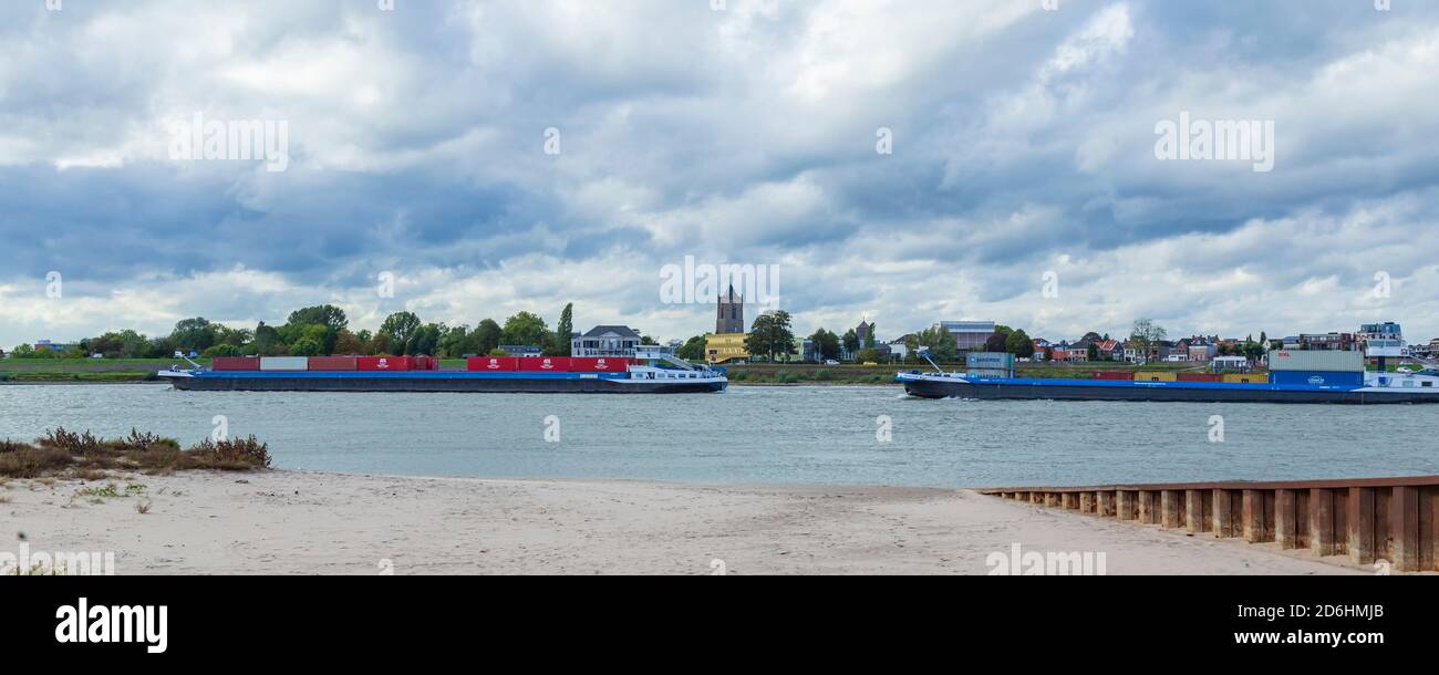 Tiel, Netherlands - October 4, 2020: Skyline of city Tiel with cargo ...