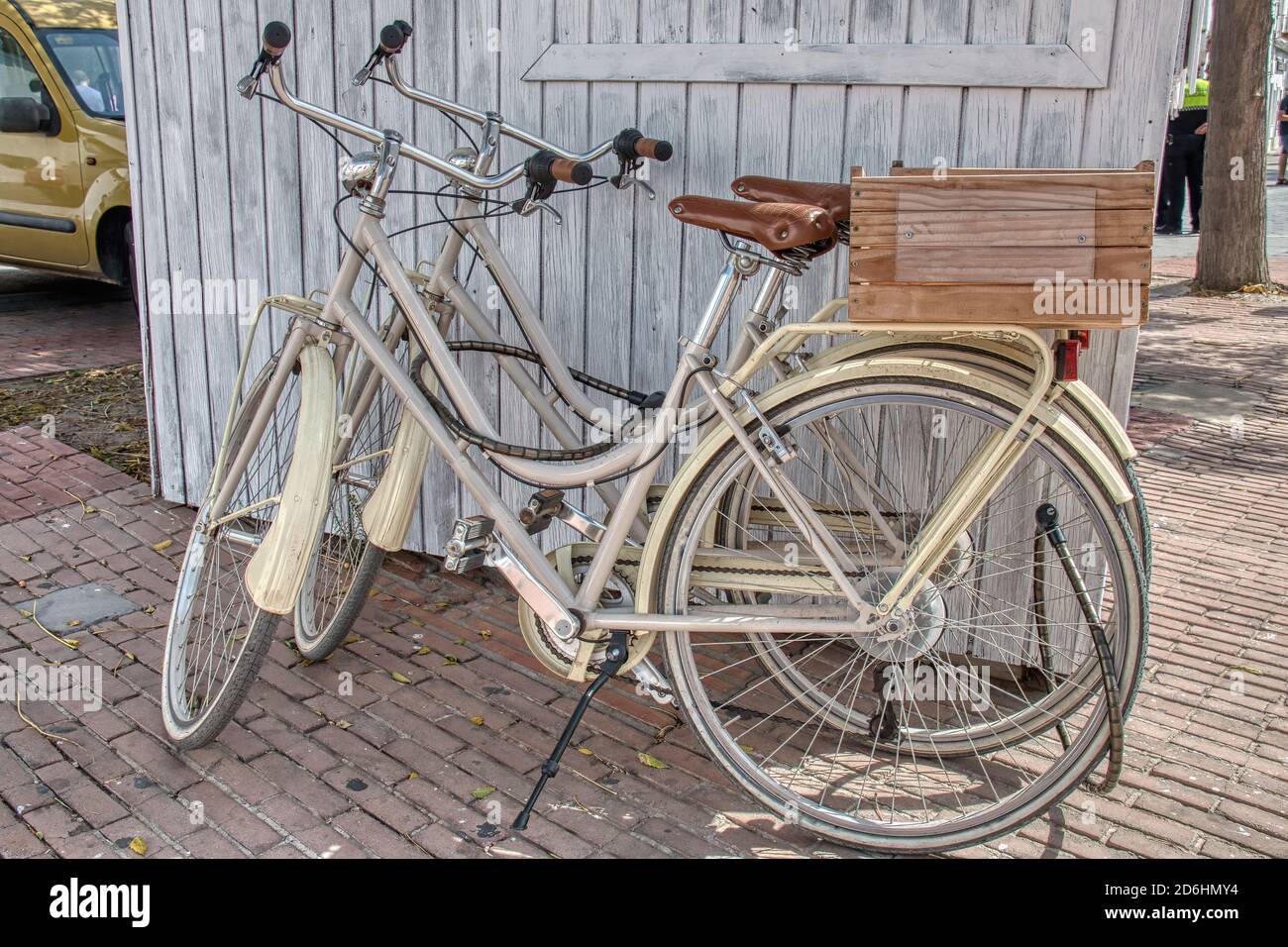 Two identical touring bikes tied together Stock Photo Alamy