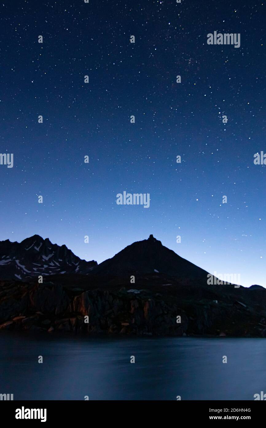 colorfull night landscape wtih star sky. astrophotography in Alps ...