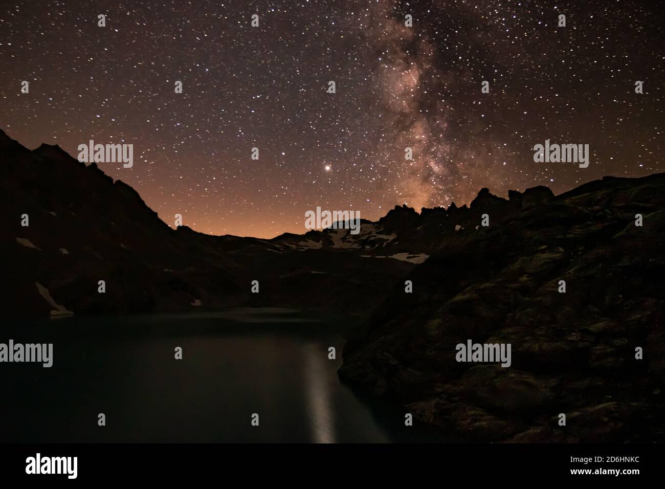 colorfull night landscape wtih star sky. astrophotography in Alps ...