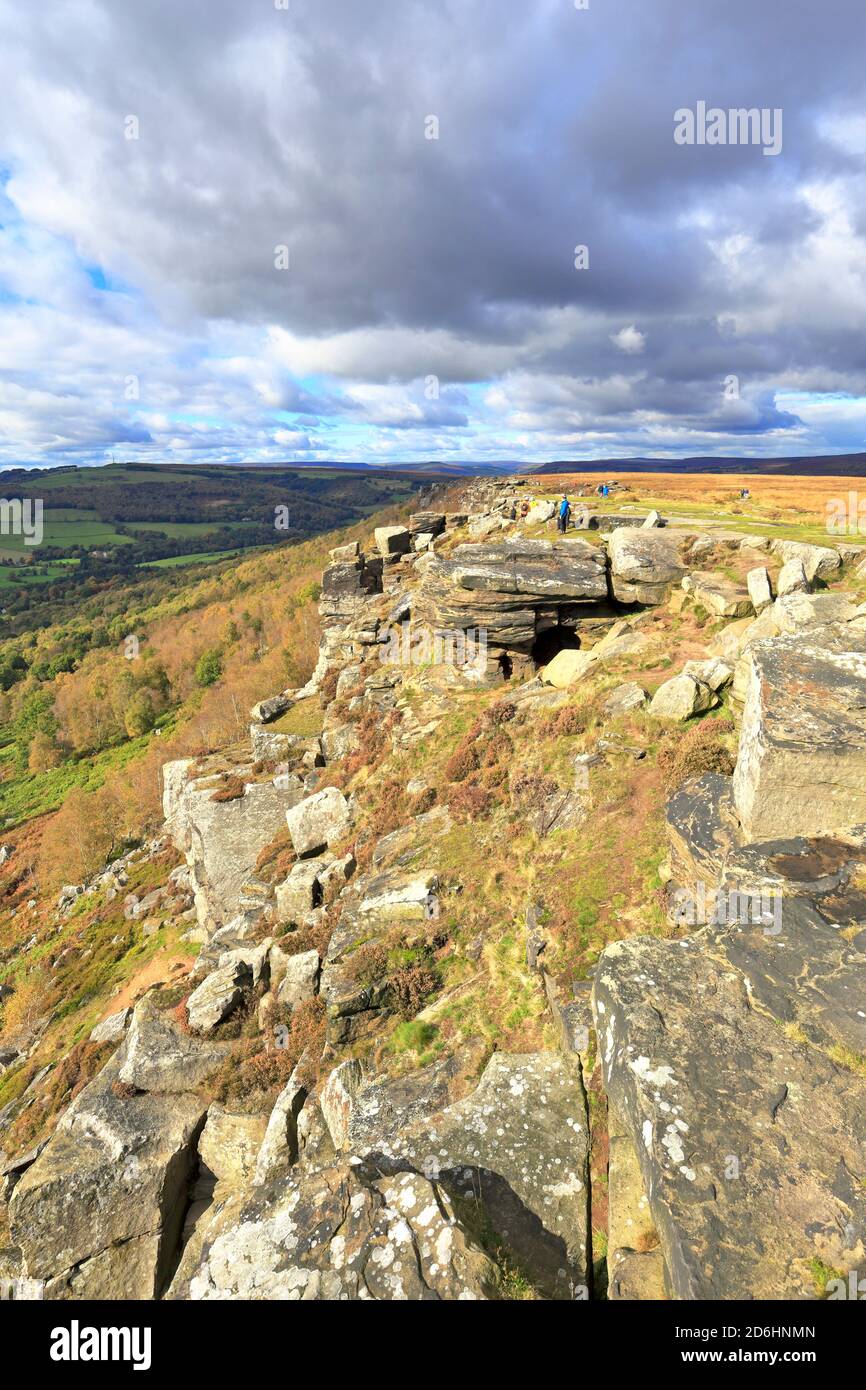 Walkers on Curbar Edge near Calver, Derbyshire, Peak District National ...