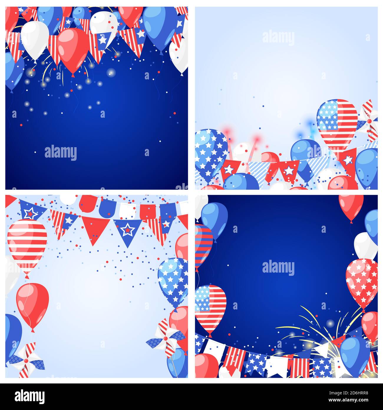 Set of USA holiday vector backgrounds and frames. 4 of July USA ...