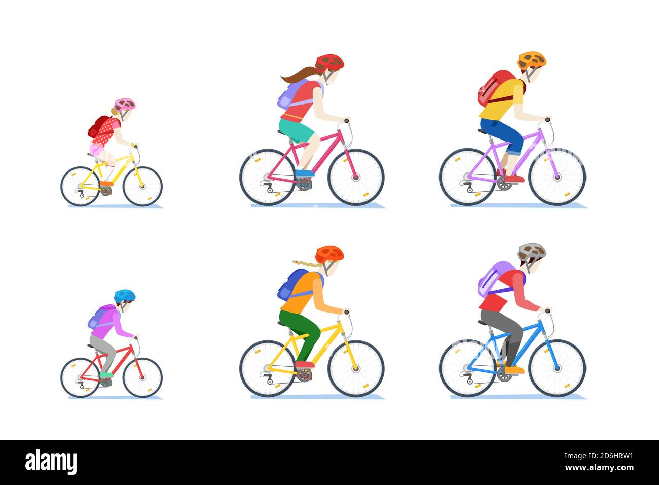 Happy cycling family isolated on white background. Vector flat style ...