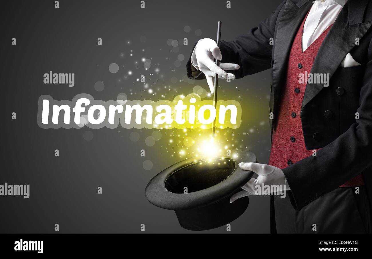 Magician is showing magic trick with Information inscription ...
