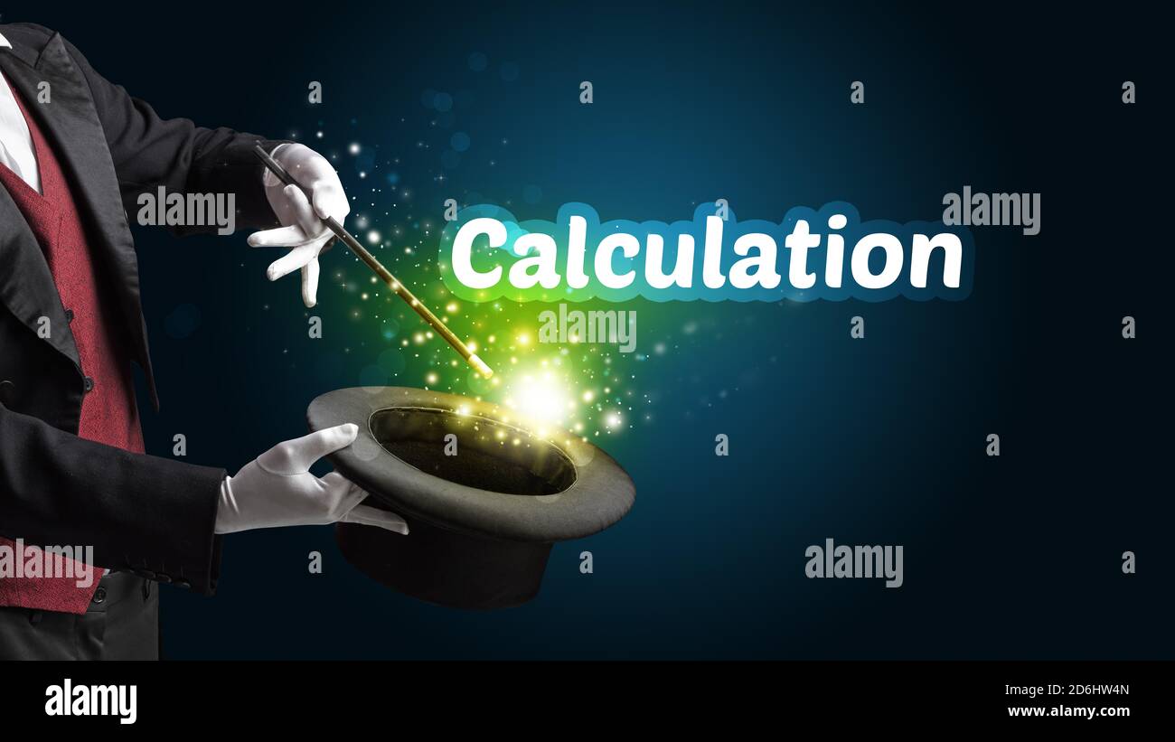 Magician is showing magic trick with Calculation inscription ...