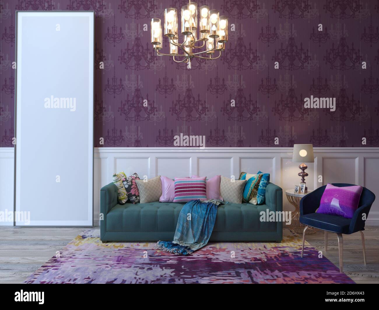 3d rendering of mock up pattern in neoclassic interior design Stock ...
