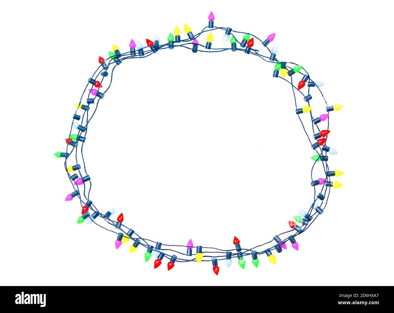 Christmas lights string frame isolated on white background With ...